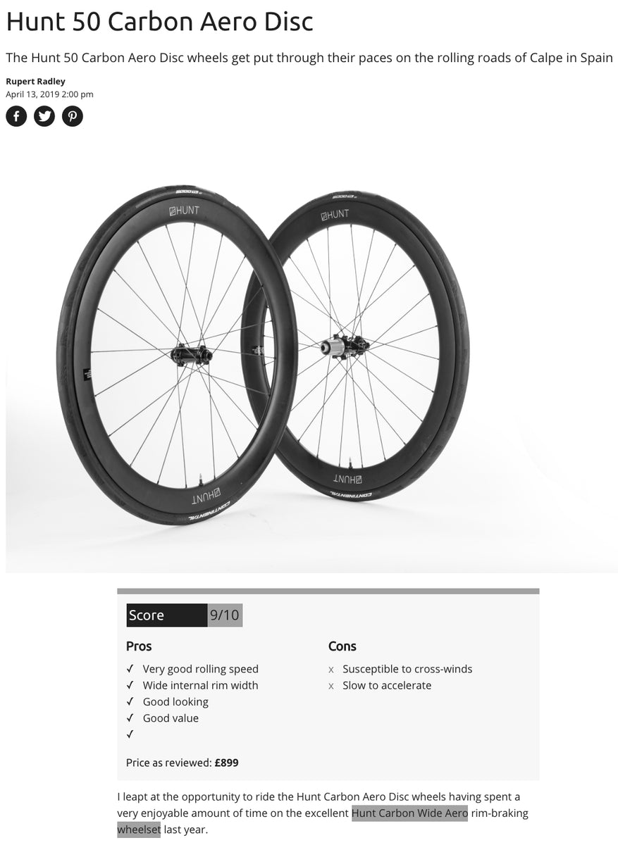 Cycling Weekly 9/10 Best Value Award - HUNT 50 Carbon Aero Disc Wheels ...